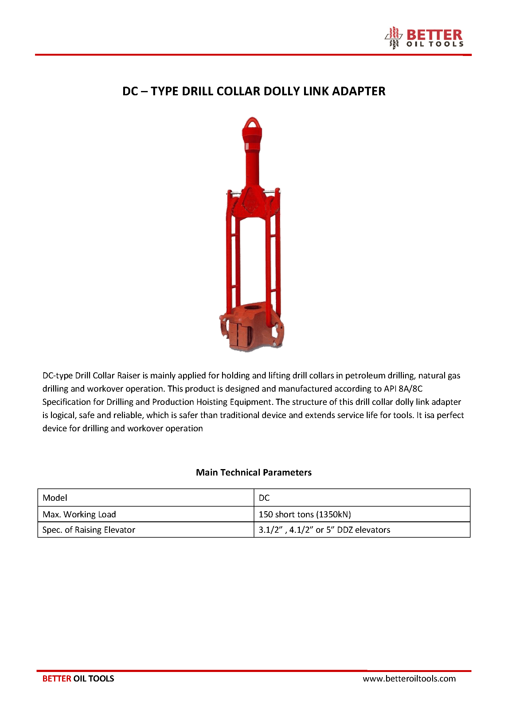 DC – TYPE DRILL COLLAR DOLLY LINK ADAPTER – BETTER OIL TOOLS