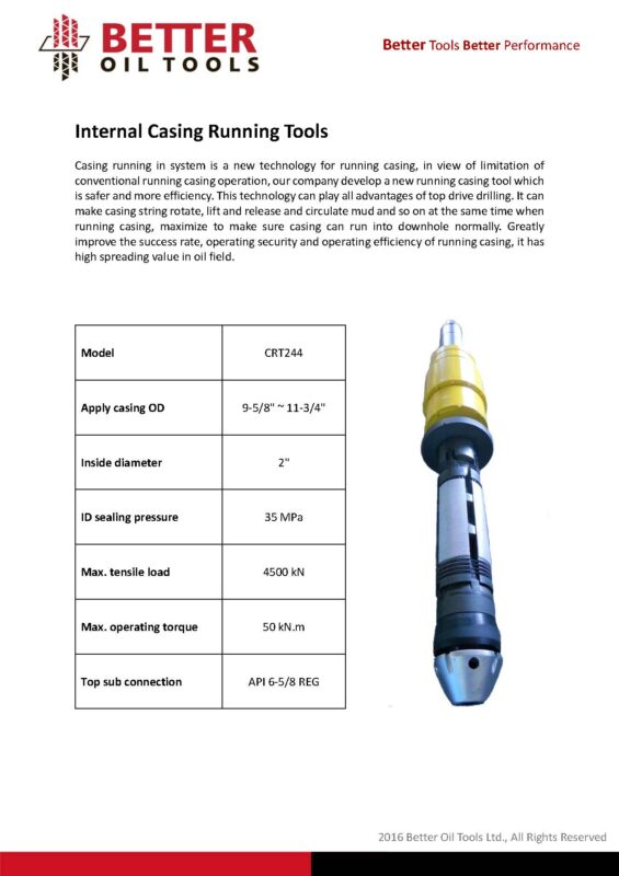 Internal Casing Running Tools – BETTER OIL TOOLS