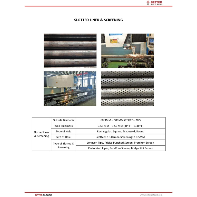 SLOTTED LINER & SCREENING – BETTER OIL TOOLS